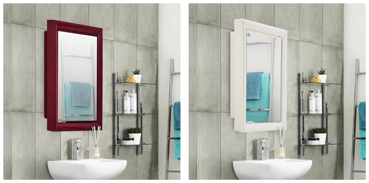 Nilkamal Gem Rich Look Bathroom Plastic Corner Cabinet with Mirror Ivory Gem R